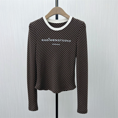 KA●2025冬季新品 条纹长袖T恤女弹力修身显瘦套头打底上衣0971