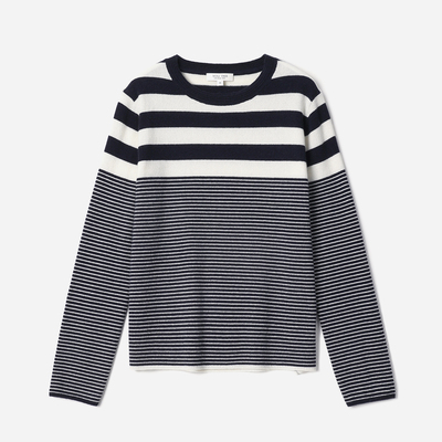 WZT06136 茉莉雅集 条纹协奏曲香*风保暖KVSS全羊绒针织套衫长袖