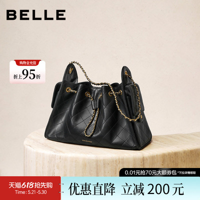 百丽女包新款小香风托特包