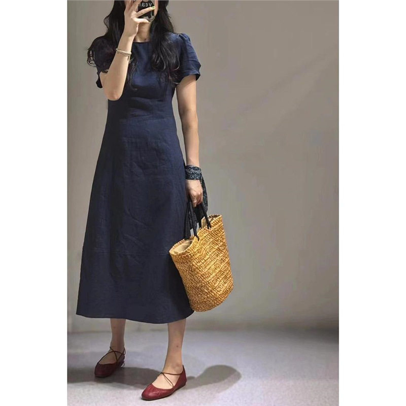 夏季海边度假风韩系小个子穿搭气质名媛高端女神范棉料亚麻连衣裙