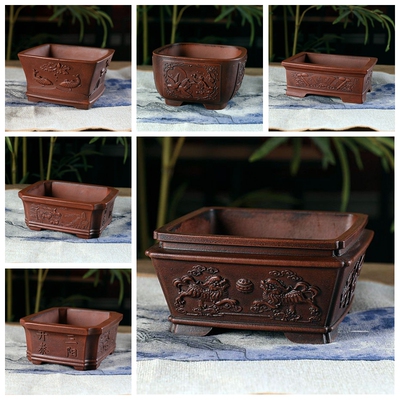 自在屋精选紫砂花盆铁画轩复古中国风5款绿植盆景桌面竹子菖蒲小