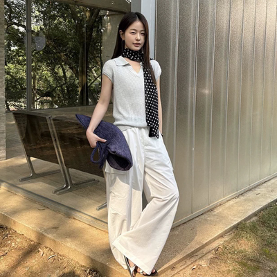 THXGIVING时髦松弛感 利落口袋工装裤2026春松紧腰百搭阔腿长裤女
