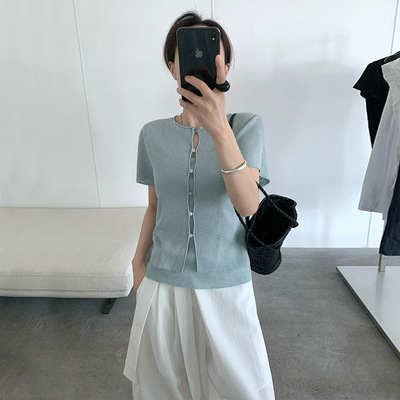 THXGIVING 简约镂空系扣开衫叠穿吊带针织两件套女2025夏季上衣