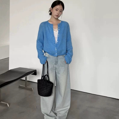 THXGIVING春日海边 渐变水洗牛仔裤2026女士直筒阔腿显瘦百搭长裤