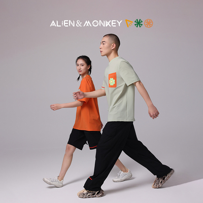外星人与猴子ALien&Monkey 梭织森林T夏季时尚印花