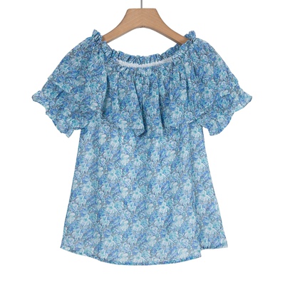 【衣香】剪标女装夏季新款荷叶边一字肩短袖碎花雪纺衫S31052/2-6