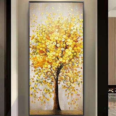 发财树手绘油F967MJMT现代轻高档走廊奢过道挂画美装式画客厅入户