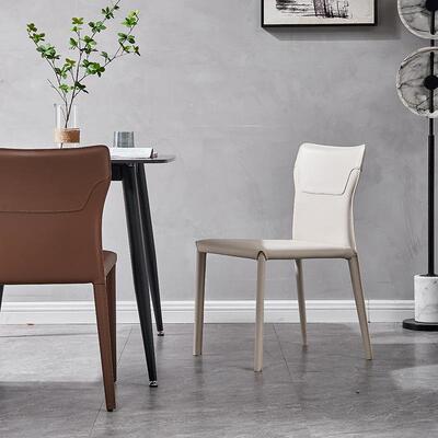 意式轻奢马鞍皮餐椅现代简小户型约家靠背凳LBE子奶计油风设师椅