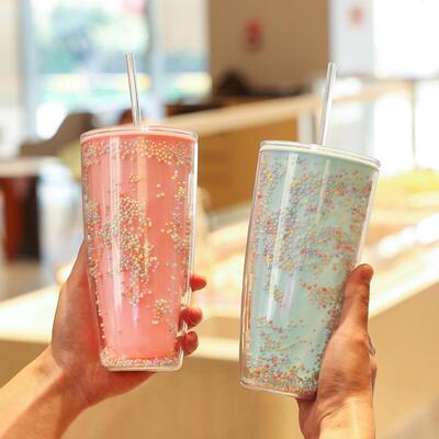 High-Aesthetics Double-Layer Straw Cup for Women - Simple Pl