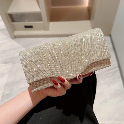 Ladies Glitter Silver Clutch Bag Envelope Evening Bag Fashio