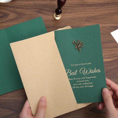 Green Gold Foil Valentine Card Metal Greeting with Envelope