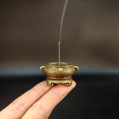 家用黄铜百鸟朝凤小香炉纯铜迷你袖珍带底座蚰龙耳彝炉凤凰小铜炉