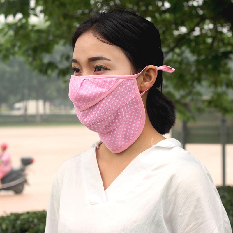新款大号护颈透气防晒女款口罩户外骑行碎花风沙面纱开口防尘面罩