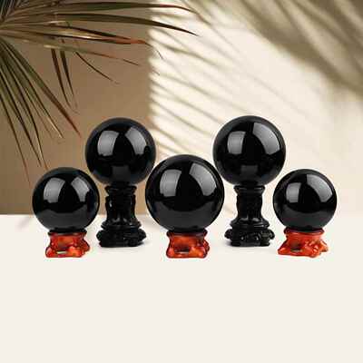 VGG原厂新品天水晶黑曜石装饰球品摆件原打石磨工然艺品促