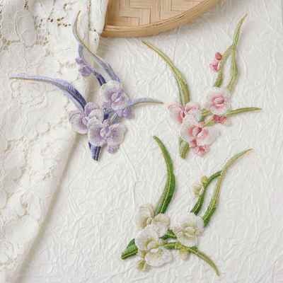 蝴蝶兰绣花布贴 国风古风DIY布贴汉服包包 服装污渍修补熨10446