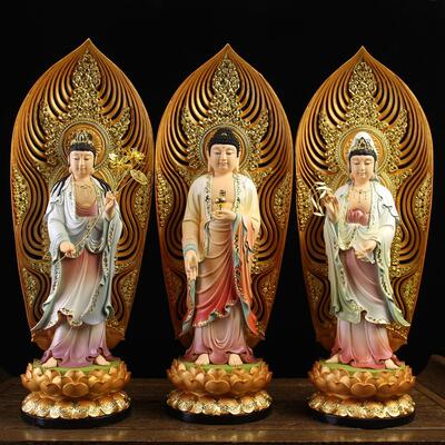 西观音三圣和大淀粉以阿弥陀佛立像菩萨佛像为家用树脂造像装饰