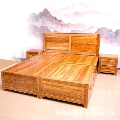 老木榆箱体多功q25710能高箱抽木屉床主床卧实双人床带储物空间收