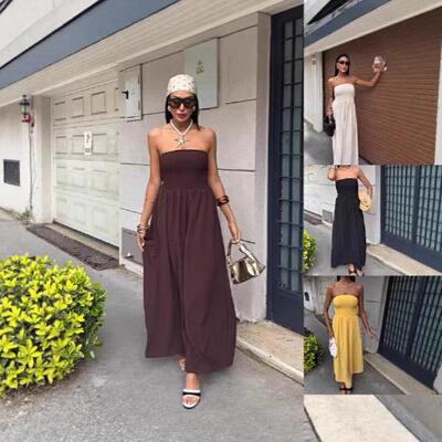 Womens Summer Sleeveless Strapless Wide Leg Jumpsuits Casual