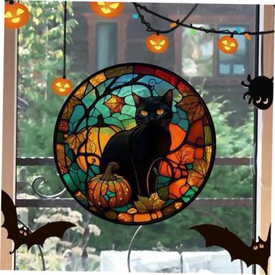 Halloween Horror Castle Black Cat Window ers Glass PVC No-Gl