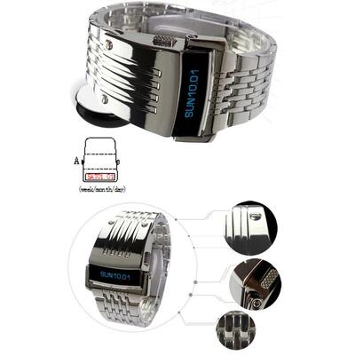 Fashion Blue LED Display Wide Stainless Steel Band Men Digit