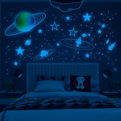 1044pcs彩虹月球加星星火箭组合夜光贴纸AFG3445客厅装饰墙贴
