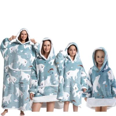 Oversized Wearale Blanket Hoodie Flannel Sherpa Fleece Warm