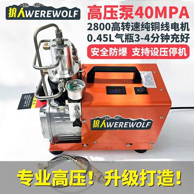 狼人高压打气机40mpa高压充气泵30mpa 单缸水冷电动打气机筒冲气