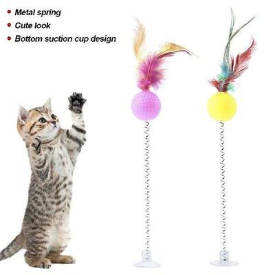 1pc Random Color Spring Cat Swing Ball Toy with Suction Cup