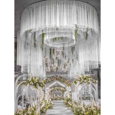 新款婚庆吊顶纱舞台顶部装饰纱婚礼宴会云顶纱瑞士网纱吊顶沙幔