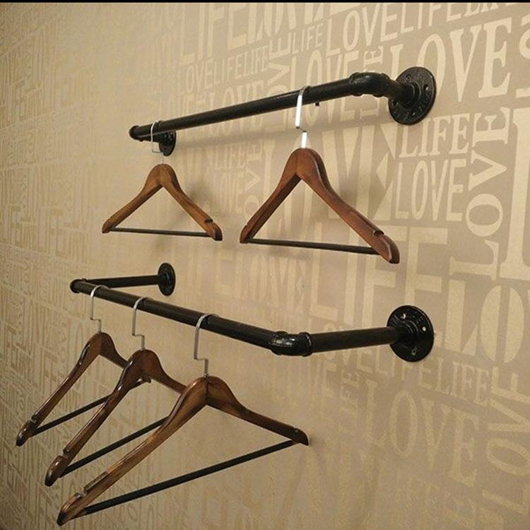 复古铁艺服装架服装店展示架正侧挂上墙衣架女装货架挂衣杆现货