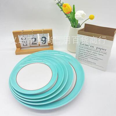 Melamine two-color round plate, plastic snack and cold dish