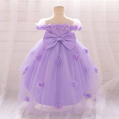 baby girls floral mesh bow decor party dress for 1st