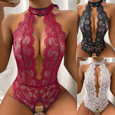 Funny lingerie sexy hollow one piece neck opening underwear