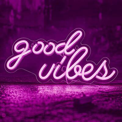 亚克力背板霓虹灯GOOD VIBES led霓虹灯透明霓虹灯墙挂式小夜灯