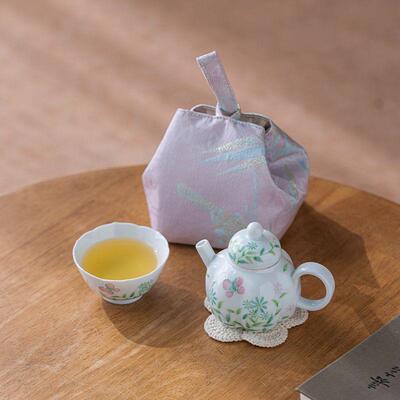釉下彩手绘春韵南瓜壶旅行茶具套装一壶一杯快客杯泡茶壶便携茶具