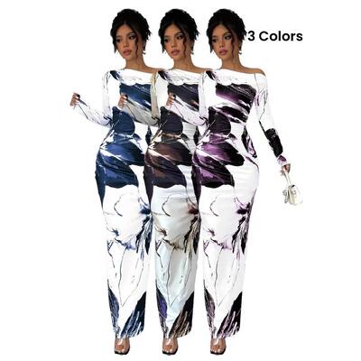Elegant Women's Off-Shoulder Tie-Dye Floral Dress High