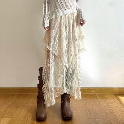 Women's Plain Lace Asymmetrical Skirt Casual Elegant