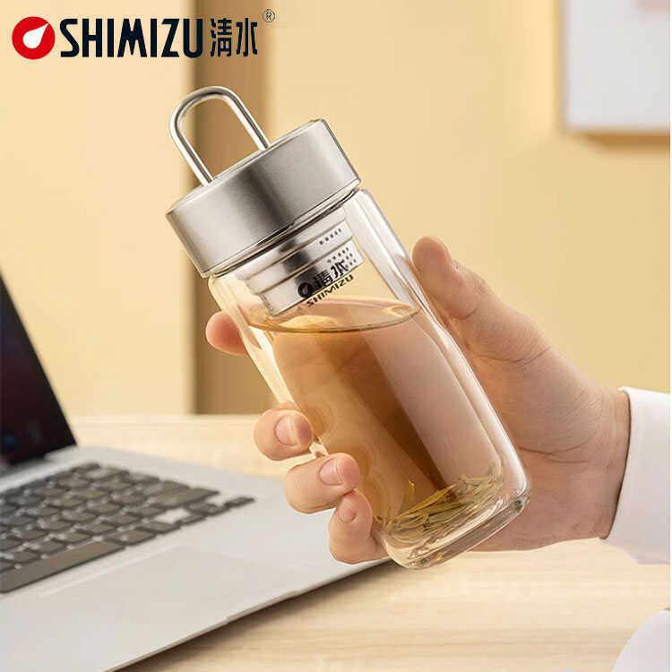 清水单双层拎环玻璃杯家用鹅蛋高硼硅玻璃水杯子316带滤网水杯子