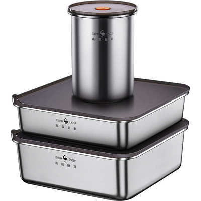 三四钢SSGP304不锈钢冰箱保鲜盒食品级大容量水果泡菜收纳密封盒