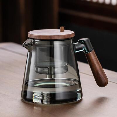 xyt飘逸杯泡茶壶全玻璃内胆侧把胡桃木茶水分离过滤泡茶杯家用冲