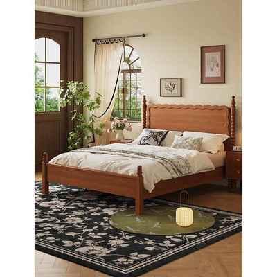 法式中古风覆古高端大气北美白蜡木主卧简约美式双人实木床