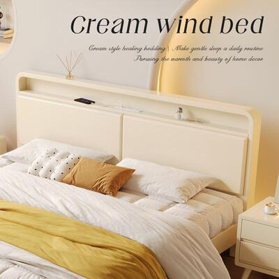 奶油风金.丝胡桃木实木床18x52米双人主卧12米1.米DVB储物婚.床简