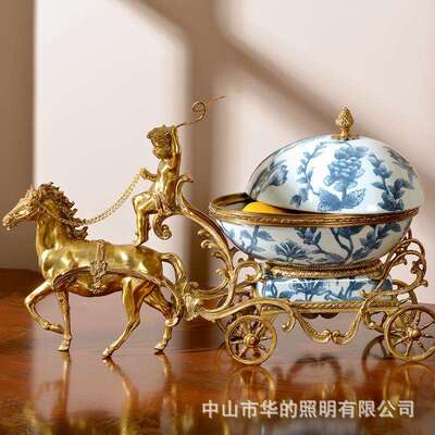 欧式雪橇鹿车酒架果盘餐厅餐桌摆件手工艺陶瓷装饰品