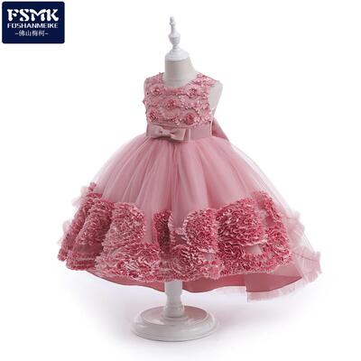 girls appliques bow back tiered layer contrast mesh party