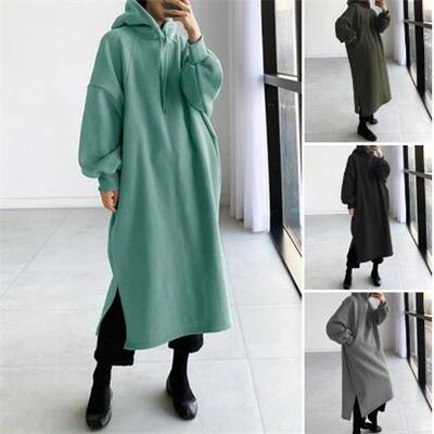 Elegant Casual Hooded Sweatshirt Dress Drawstring Design