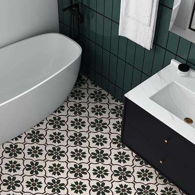 复古F9697TSM小花砖纸卫生防间水地面仿瓷砖翻新厨房防油贴阳地板