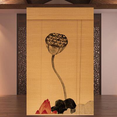 竹QOC帘印花图式案竹窗帘隔帘背景装饰竹卷断帘新中茶室竹卷帘印