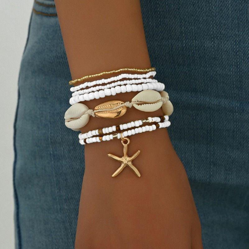 7-piece bracelet set欧美新款夏季米珠贝壳海星多层手炼7件套女