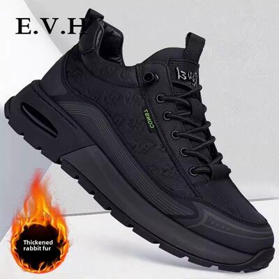EVH男鞋冬季新款真皮加绒保暖高帮男士厚底增高防滑休闲运动棉鞋