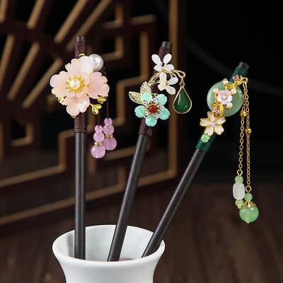 Wooden Hair Stick Chinese Style Winding Flower Hairpin With
